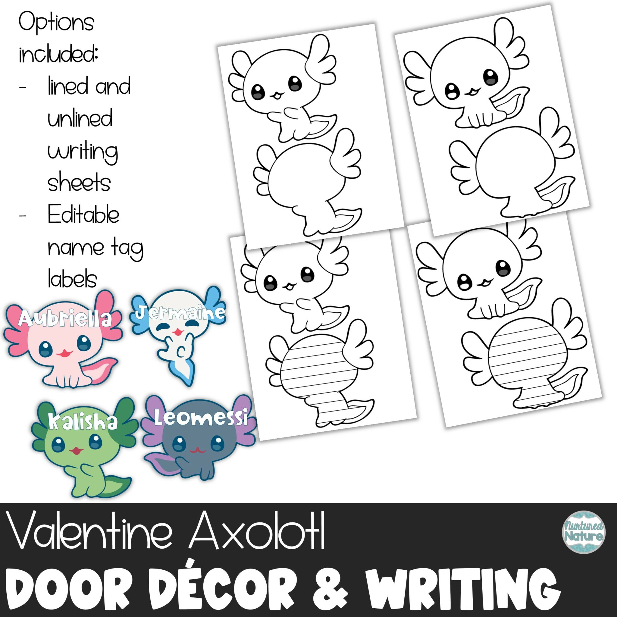 Valentine’s Day Door Display - Axolotl Bulletin Board with Editable ...
