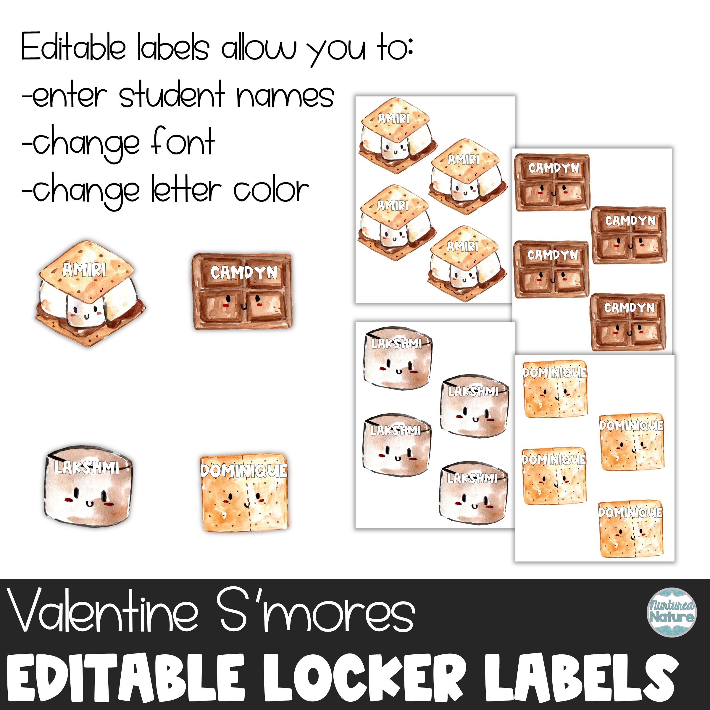 Valentine’s Day Locker Labels - Editable Cubby Tags - S'mores Theme ...