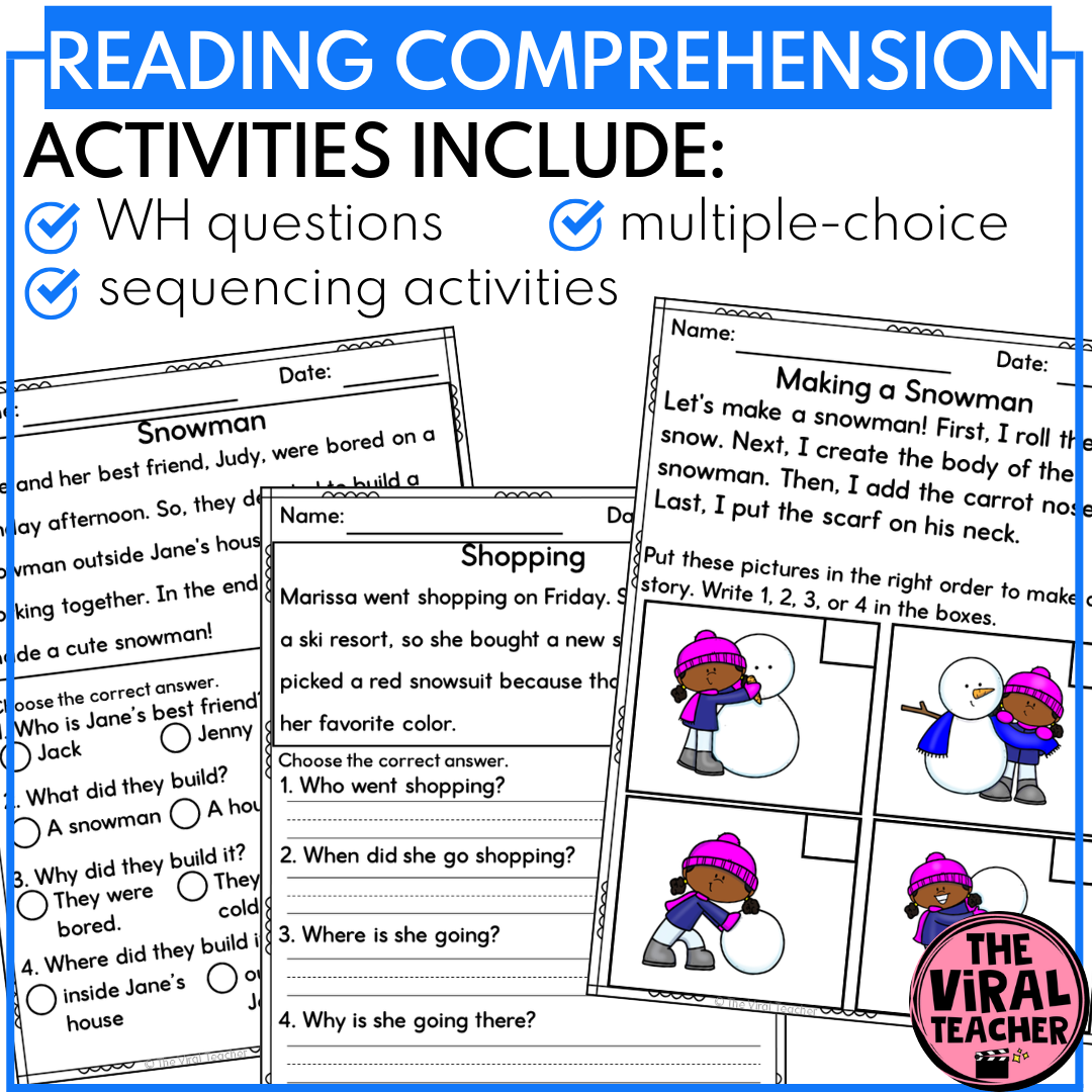 Winter Reading Comprehension and Questions and Sequencing Activities ...