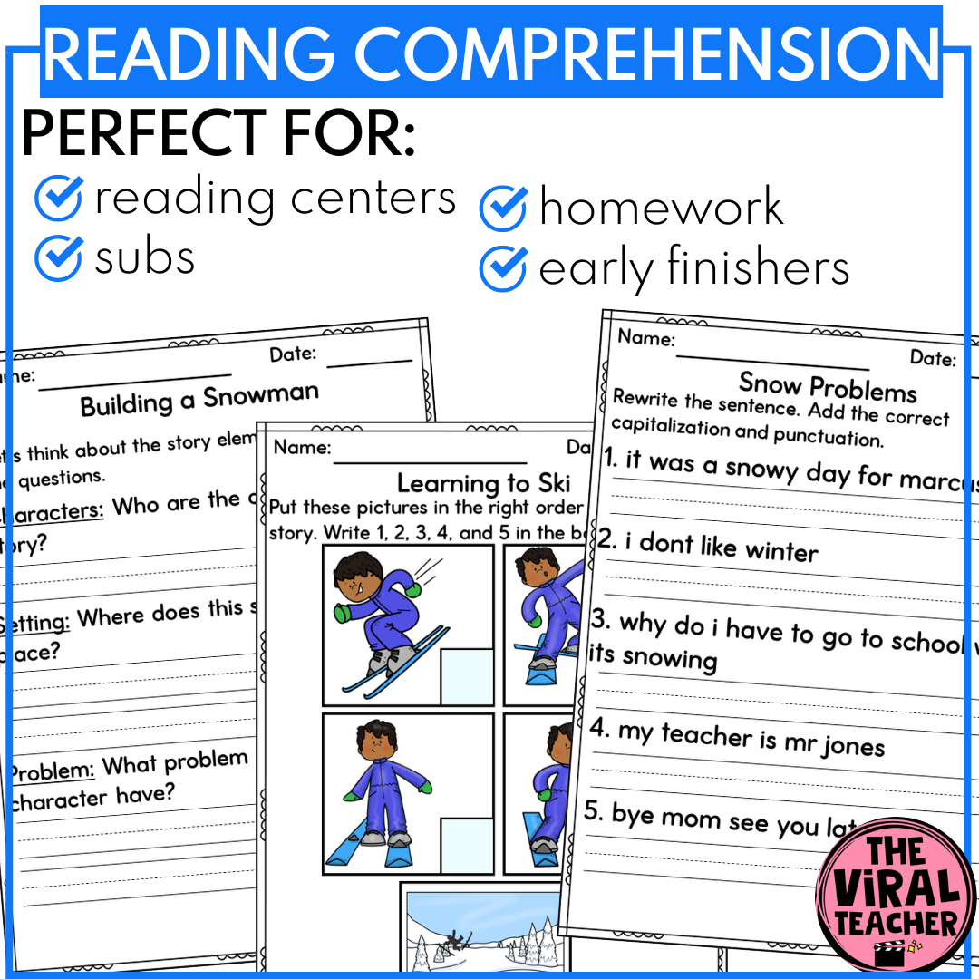 Winter Reading Passages and Comprehension Questions with Story Elements ...