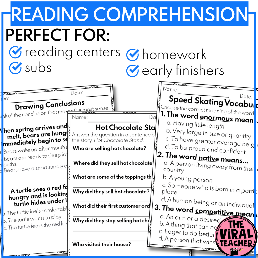 Winter Activities Winter Reading Passages with Comprehension Exercises ...