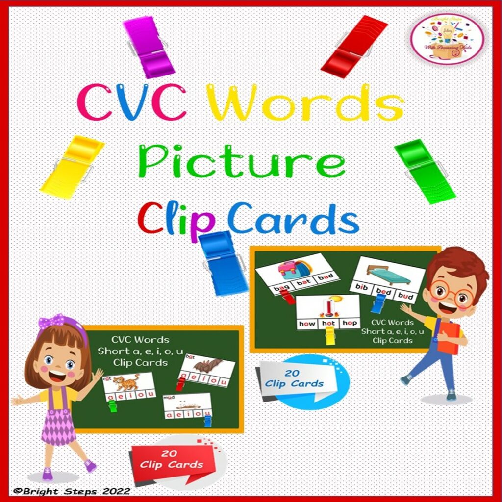 CVC Words Picture Clip Cards Literacy Center Activity | Made By Teachers