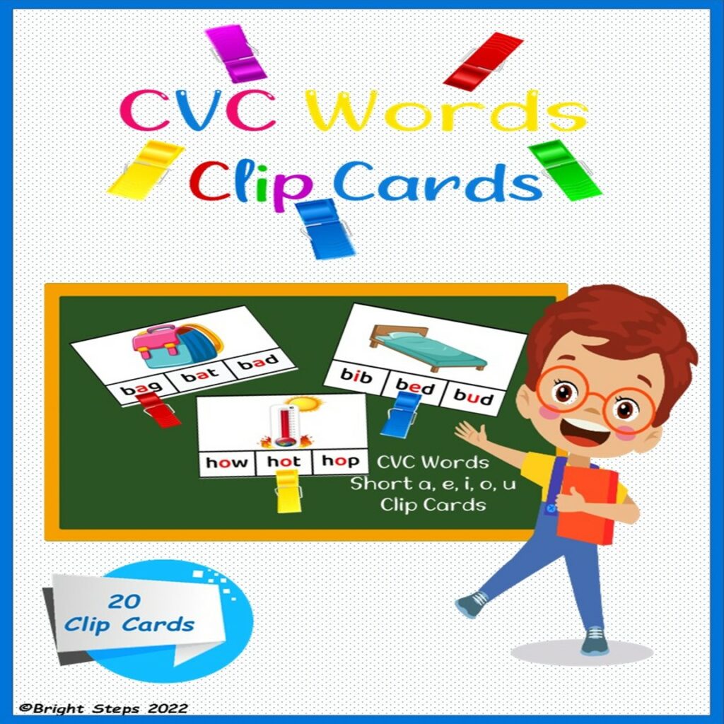 CVC Words Picture Clip Cards Literacy Center Activity | Made By Teachers