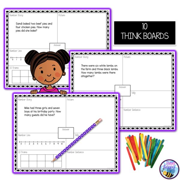 Addition Word Problems | Sums Within 10 | Result Unknown | Think Boards ...