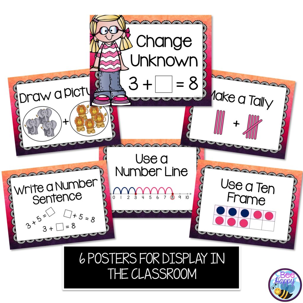 Addition Word Problems | Sums Within 10 | Change Unknown | Think Boards ...