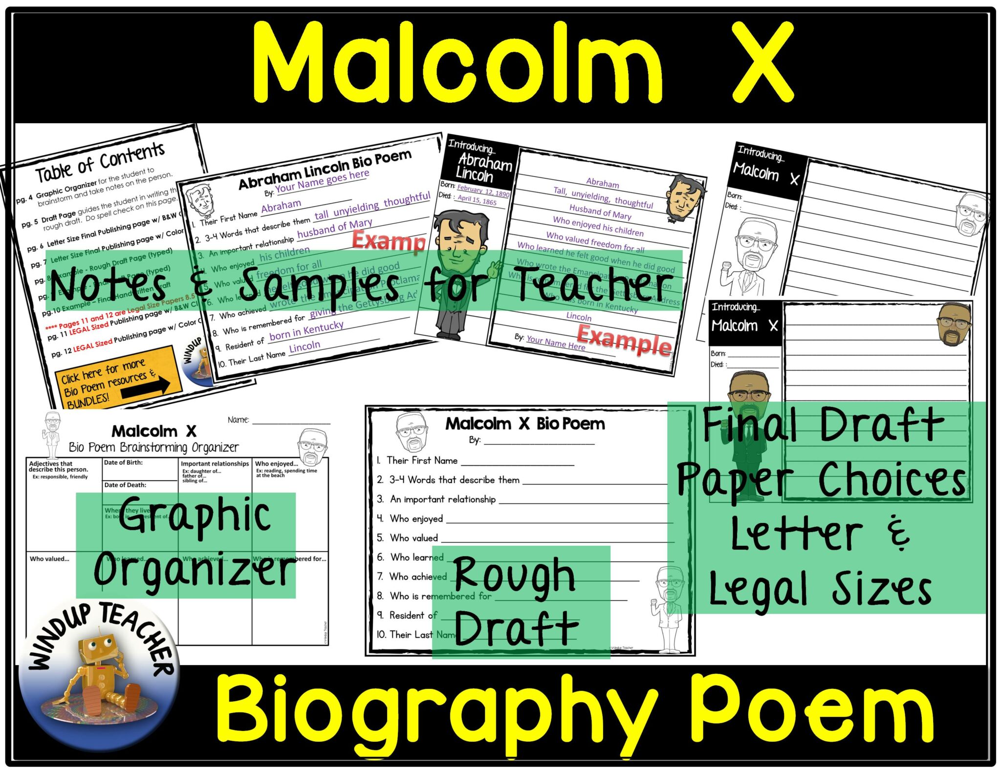 Malcolm X Biography Poem Activity and Writing Paper | Made By Teachers