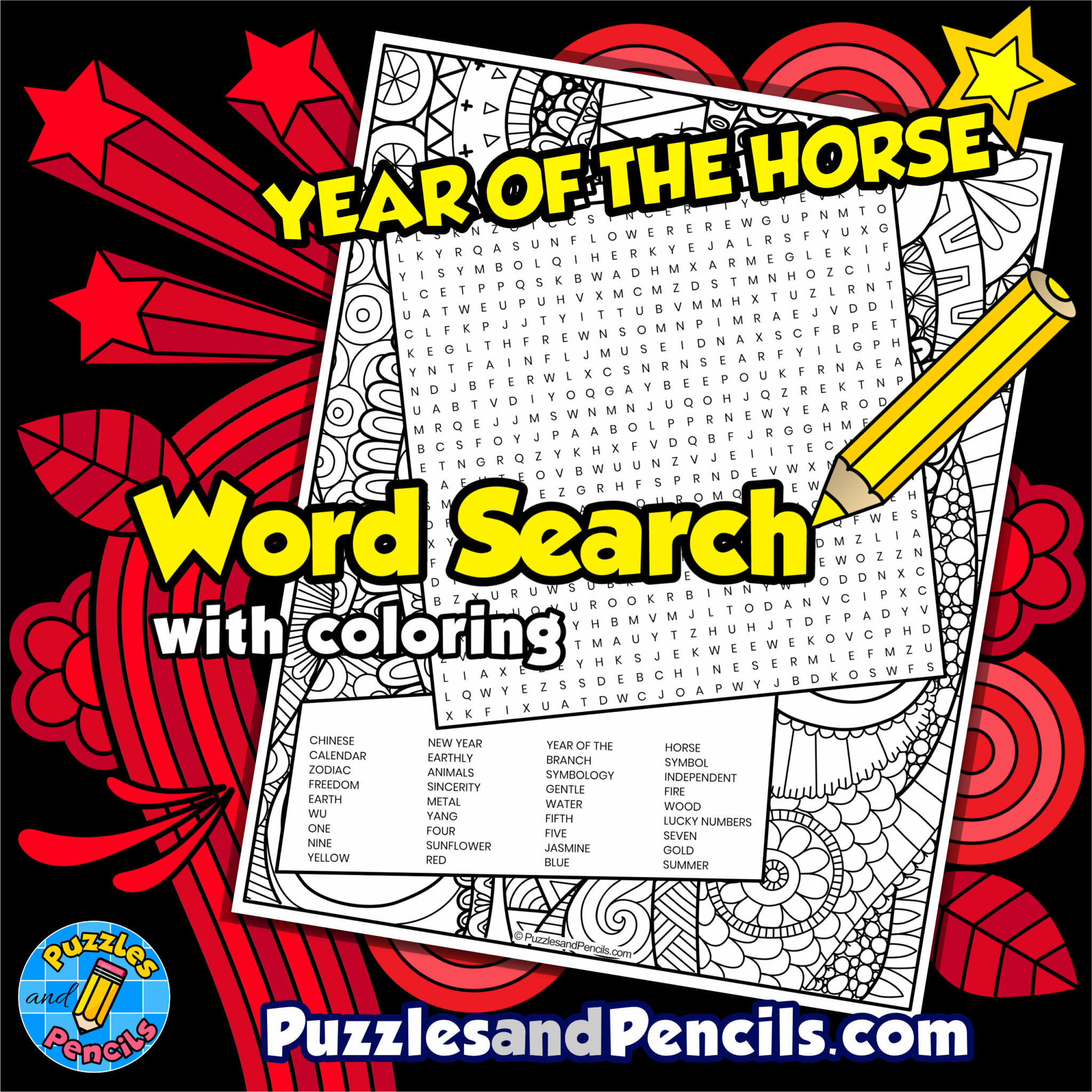 Year of the Horse Word Search Puzzle Activity | Chinese New Year ...
