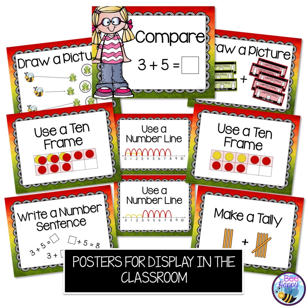 Addition Word Problems | Sums Within 10 | Compare | Think Boards and ...