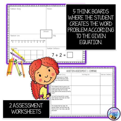 Addition Word Problems | Sums Within 10 | Compare | Think Boards and ...