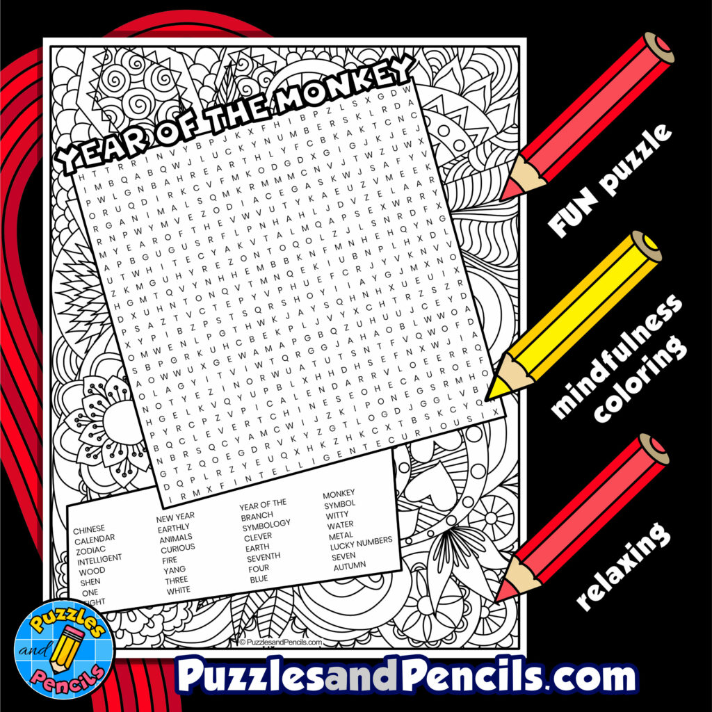 Year of the Monkey Word Search Puzzle Activity | Chinese New Year ...