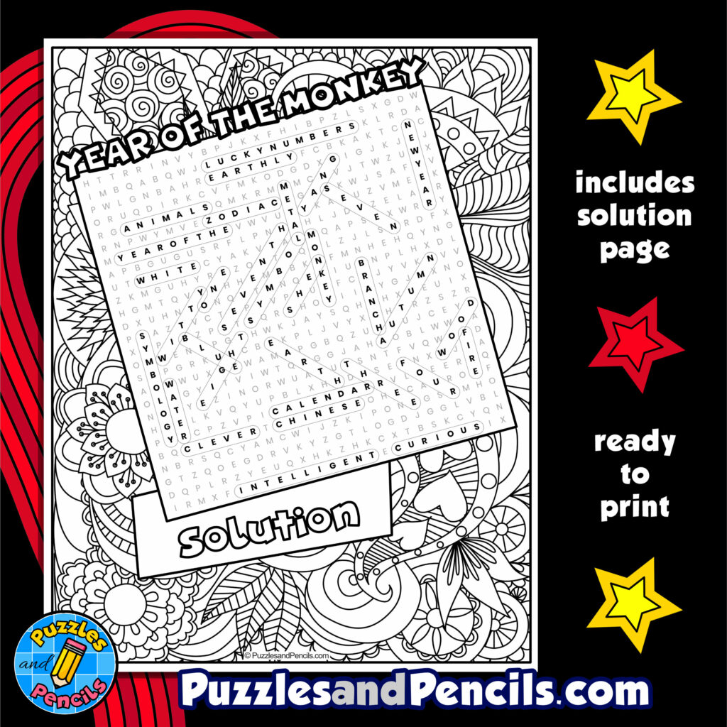 Year of the Monkey Word Search Puzzle Activity | Chinese New Year ...