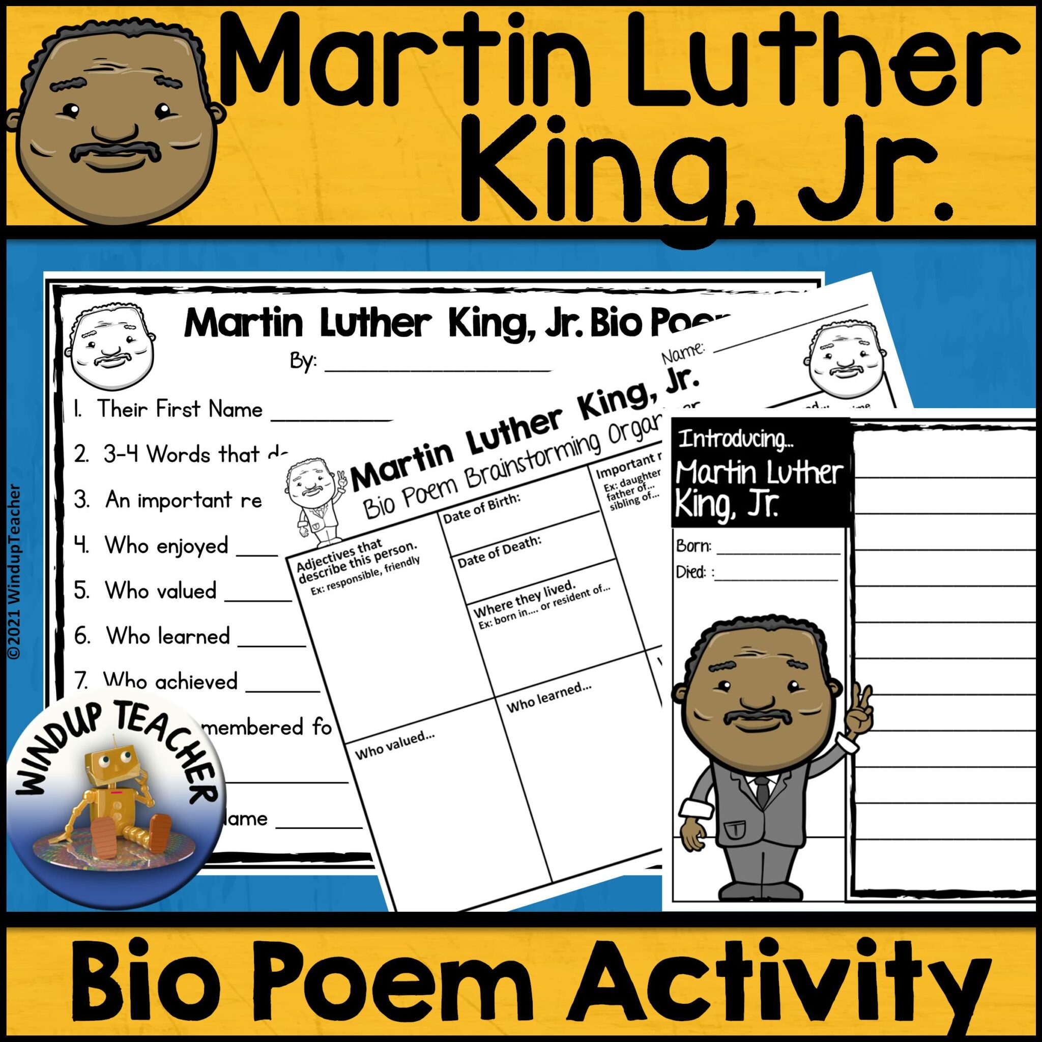 Martin Luther King, Jr. Biography Poem Activity and Writing Paper ...