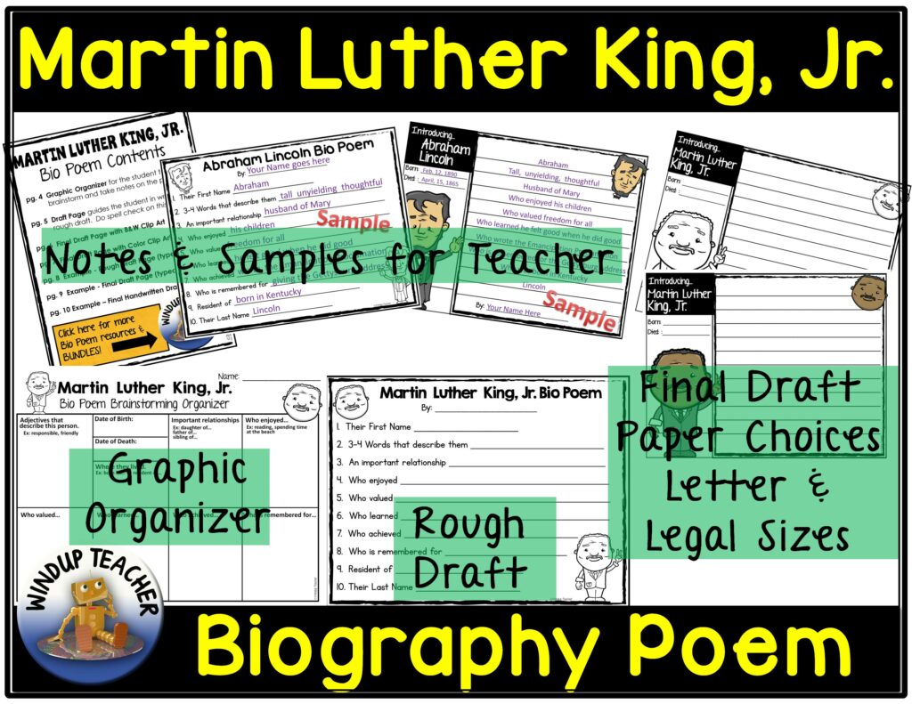 Martin Luther King, Jr. Biography Poem Activity and Writing Paper ...