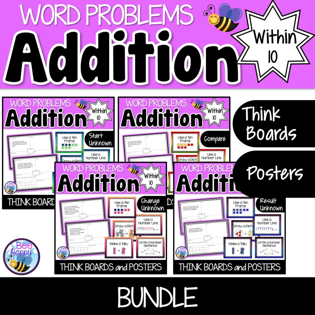 Addition Word Problems | Sums Within 10 | Think Boards and Posters ...