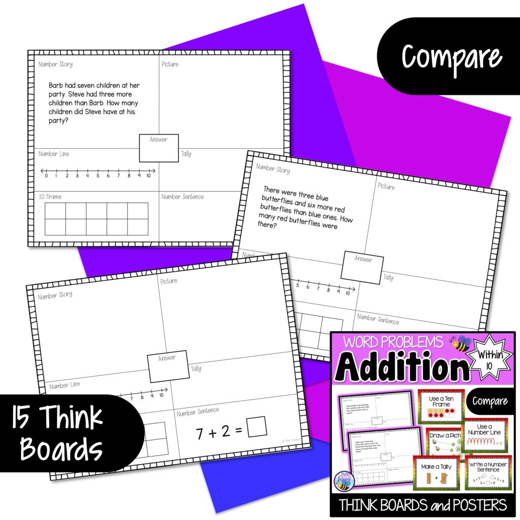Addition Word Problems | Sums Within 10 | Think Boards and Posters ...