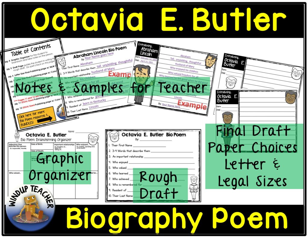Octavia E. Butler Biography Poem Activity and Writing Paper | Made By ...