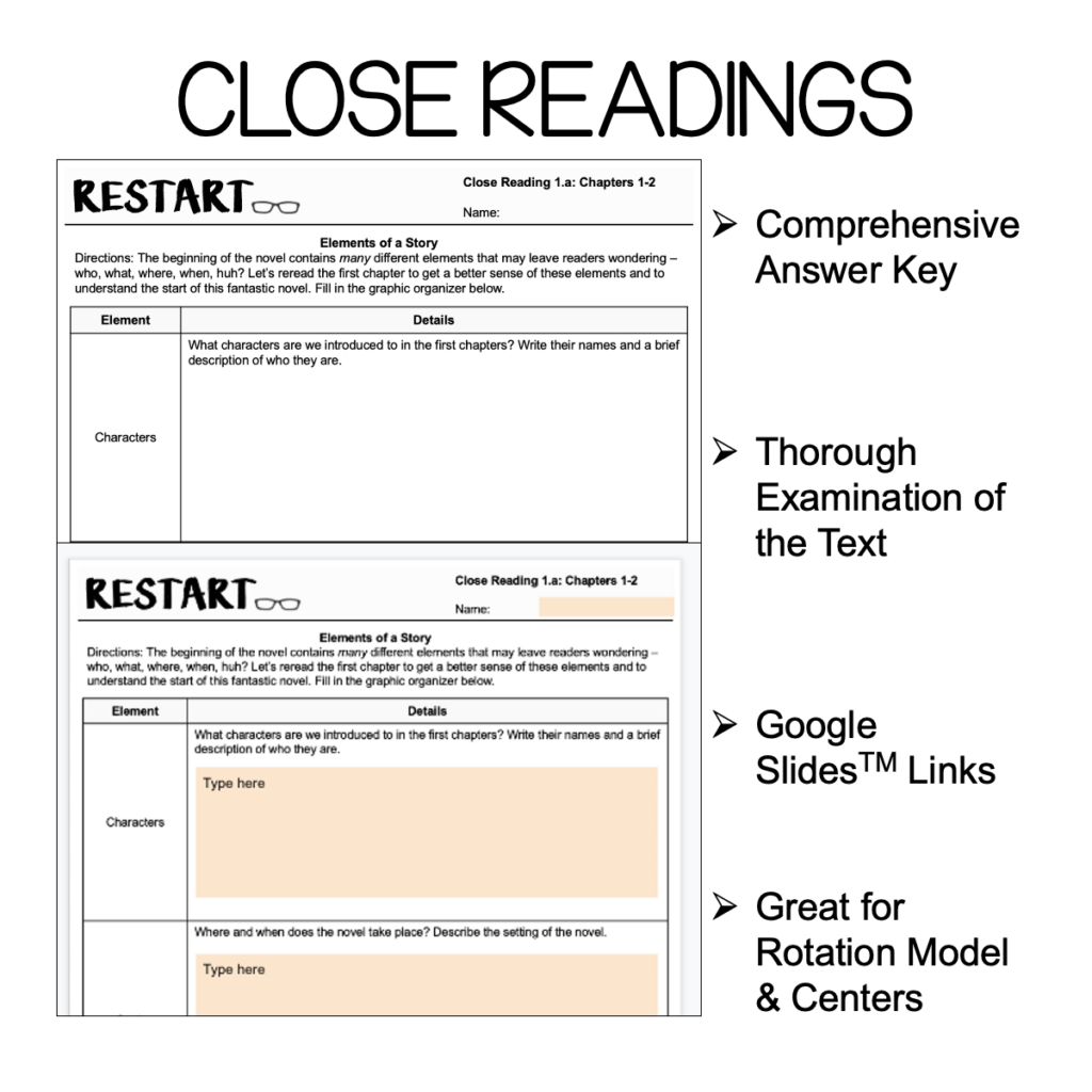 Restart Novel Study | Made By Teachers