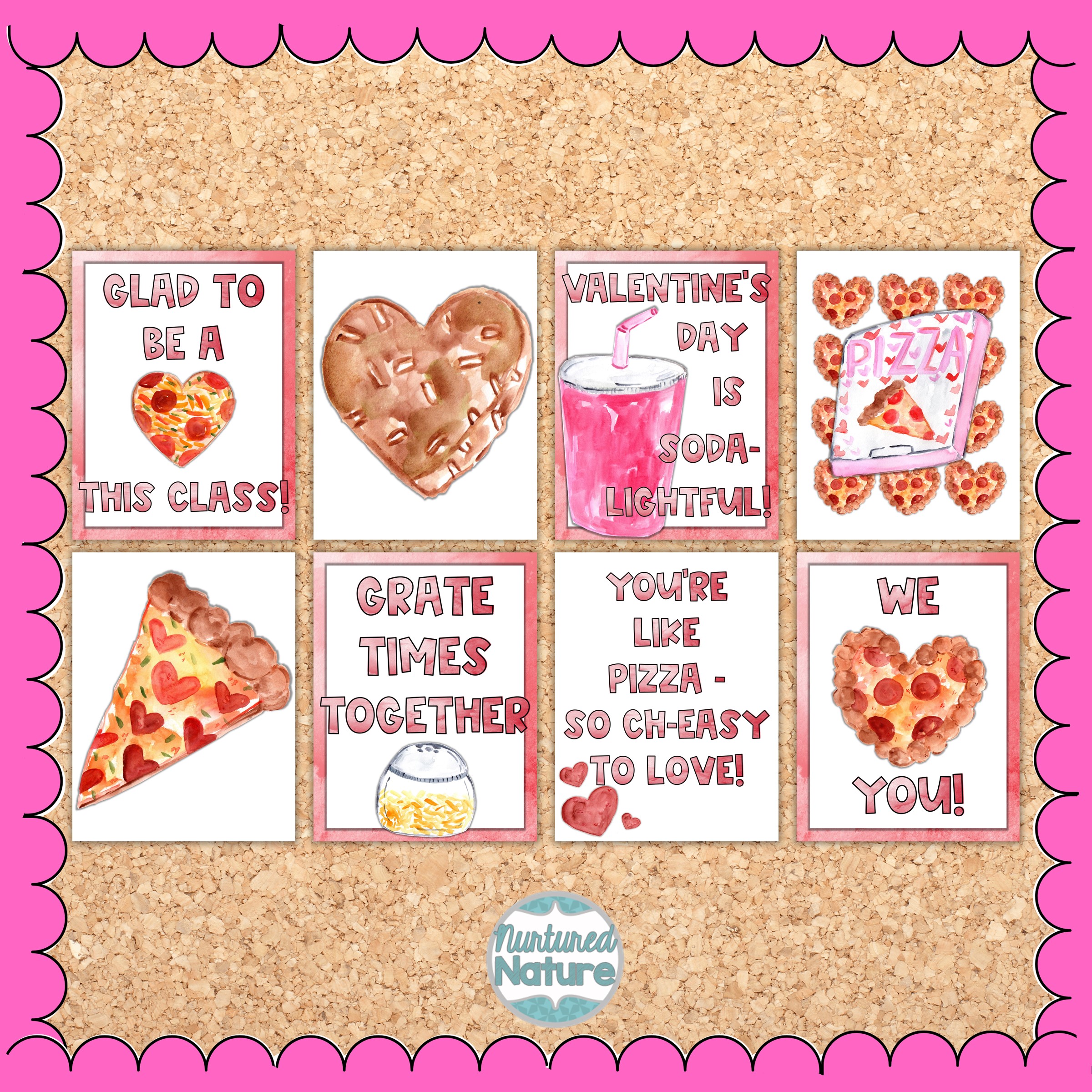 Valentine’s Day Bulletin Board Posters - Easy Pizza Party Theme Decor ...