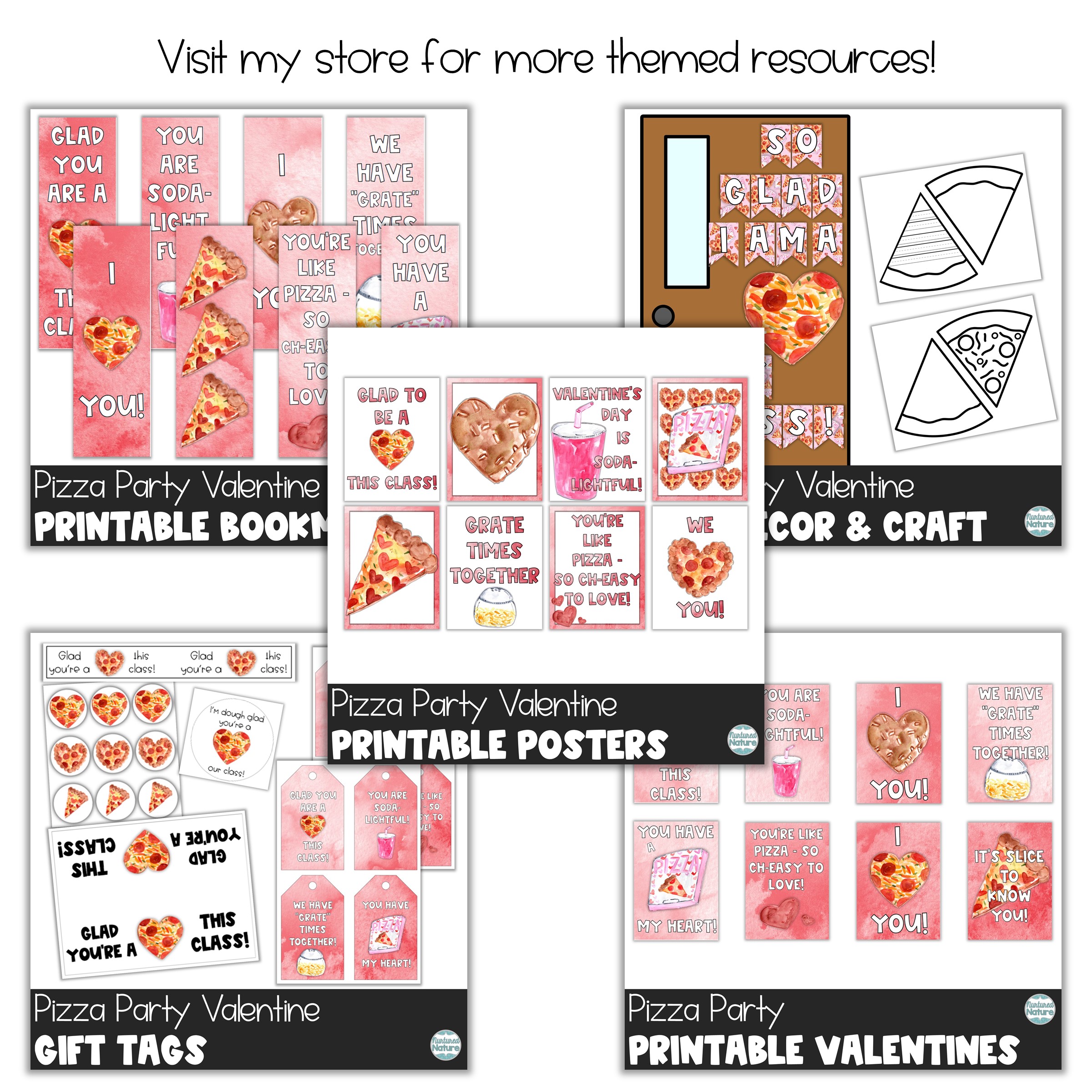 Valentine’s Day Bulletin Board Posters - Easy Pizza Party Theme Decor ...