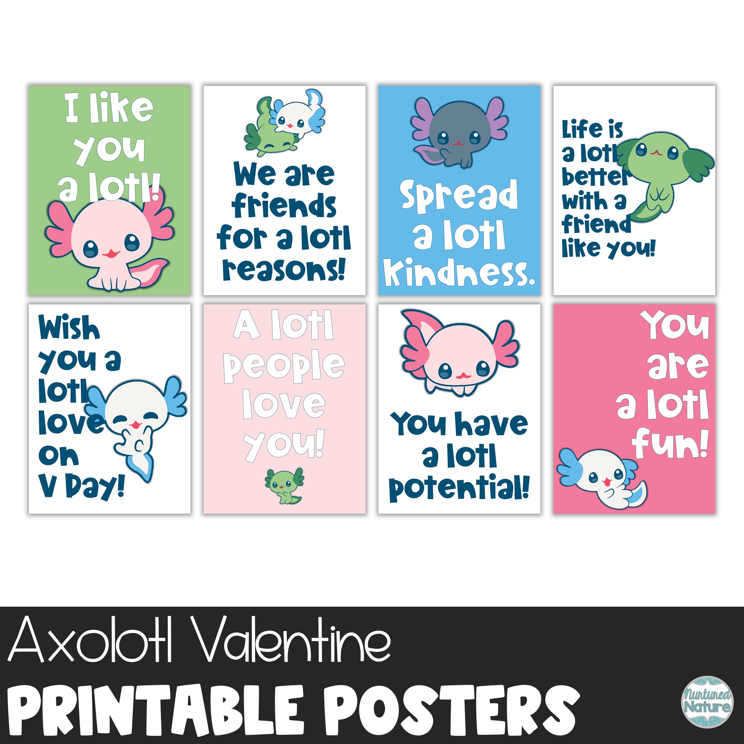 Valentine’s Day Bulletin Board Posters - Easy February Decor Axolotl ...