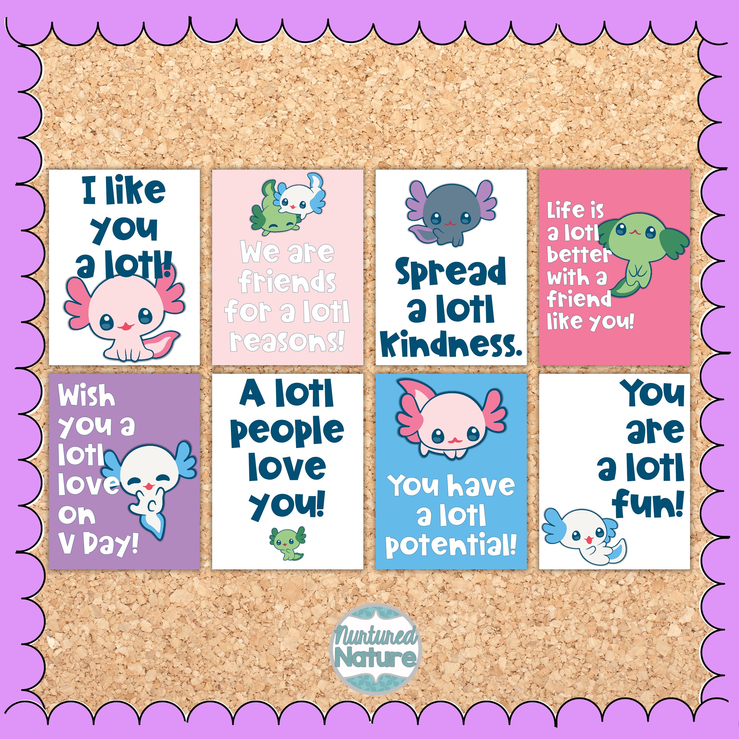Valentine’s Day Bulletin Board Posters - Easy February Decor Axolotl ...