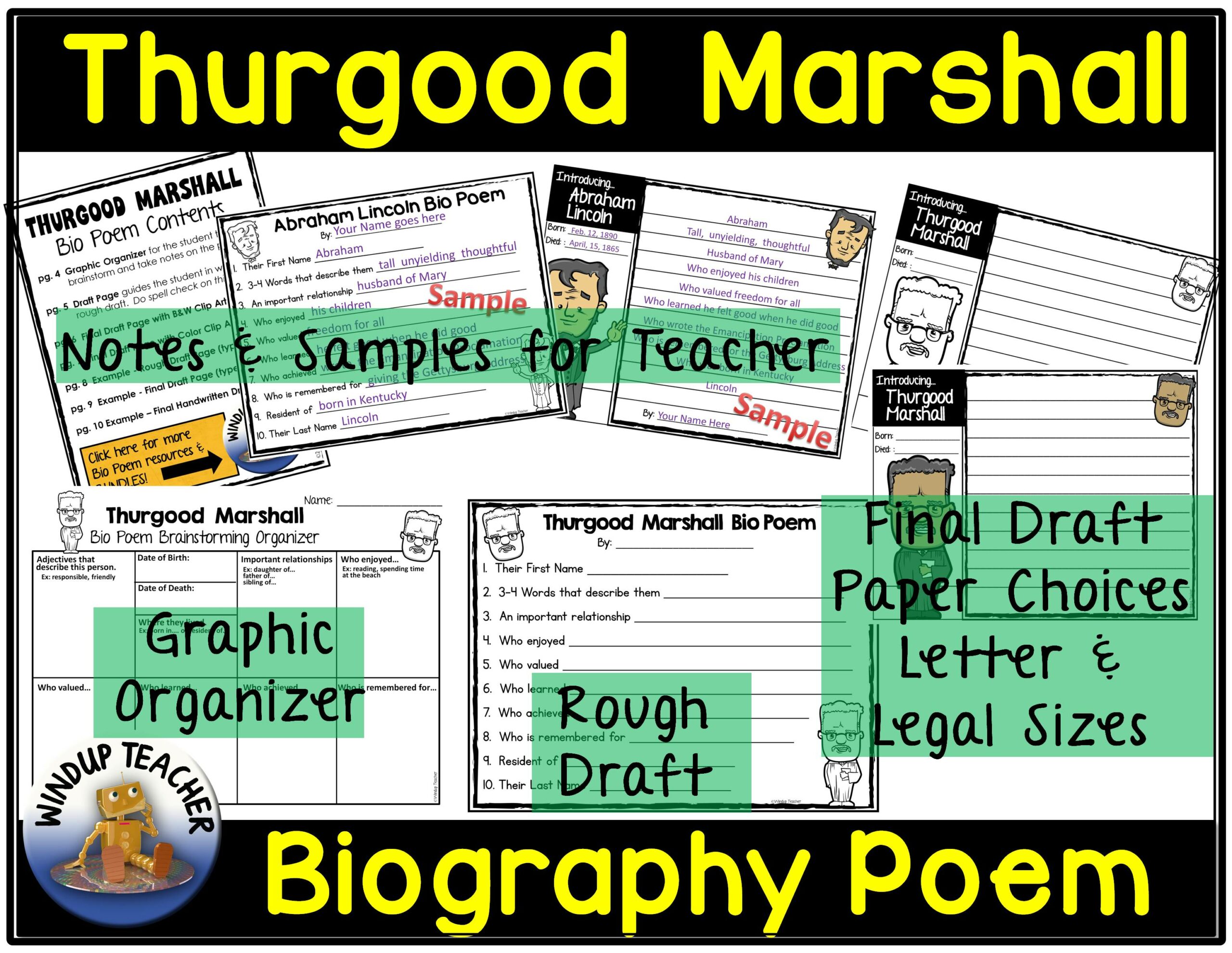 Thurgood Marshall Biography Poem Activity and Writing Paper | Made By ...