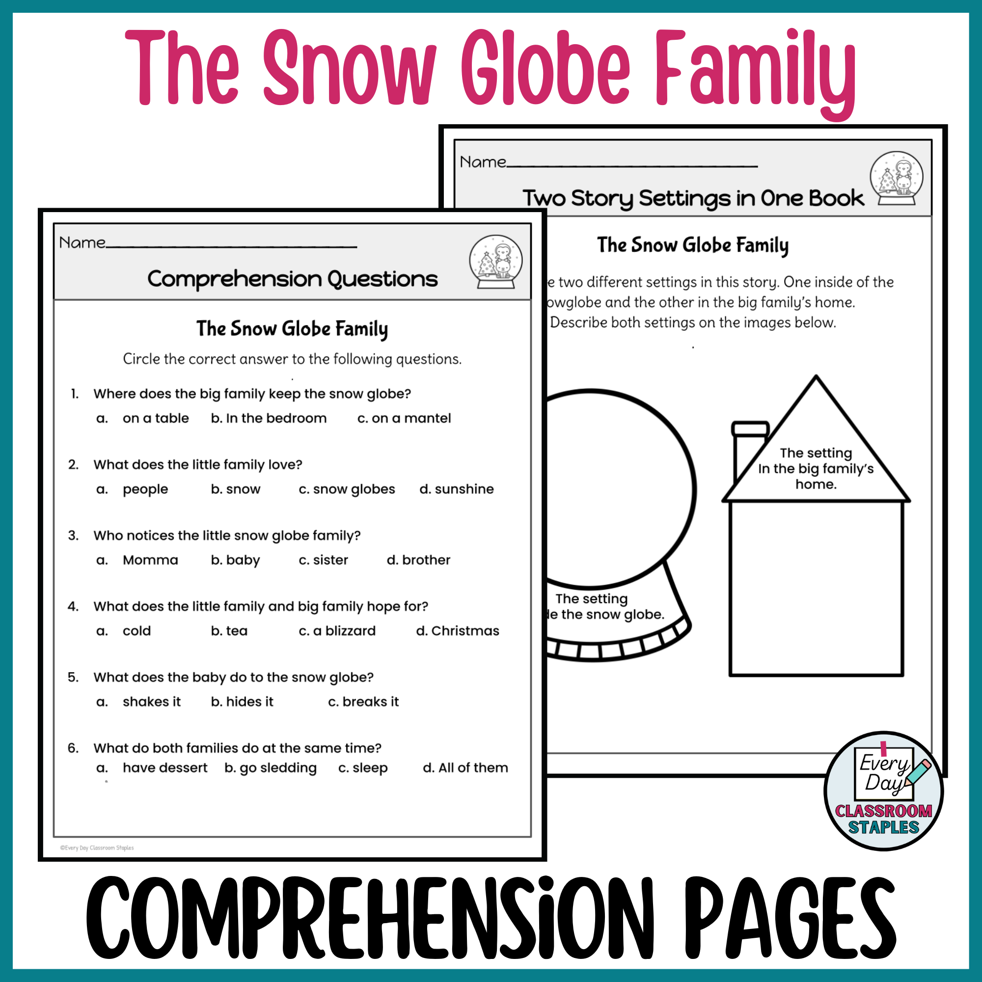 The Snow Globe Family Read Aloud Activities - Comprehension and ...