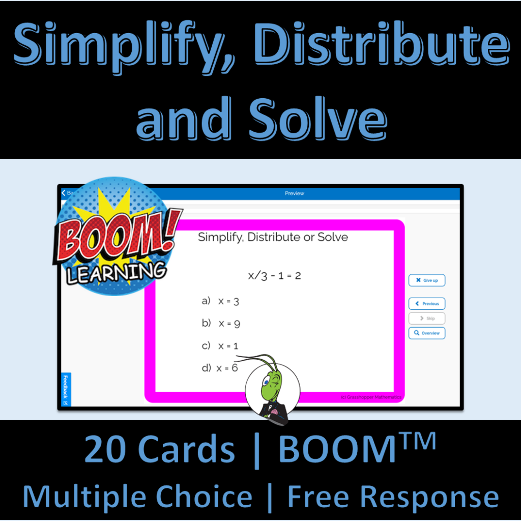 Simplify, Distribute, Solve, Evaluate Boom Digital Task Cards | Made By ...