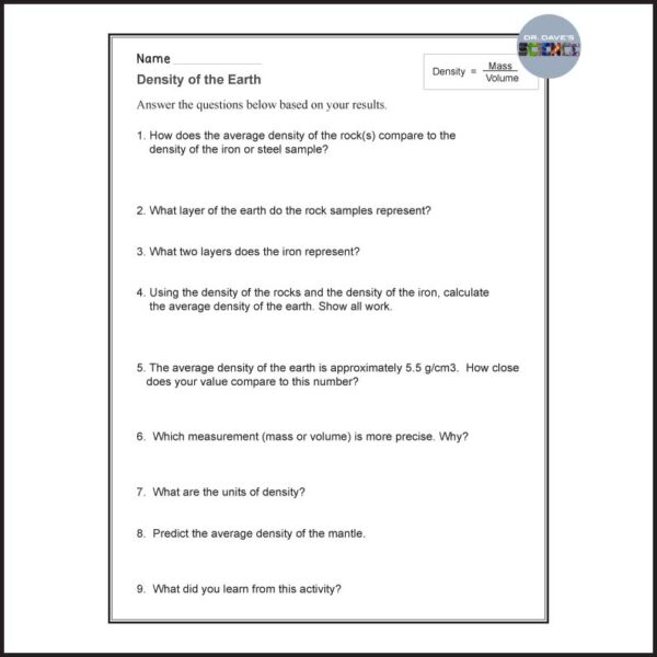 Layers of the Earth Activity Density of Core and Crust NGSS MS-ESS2-2 ...