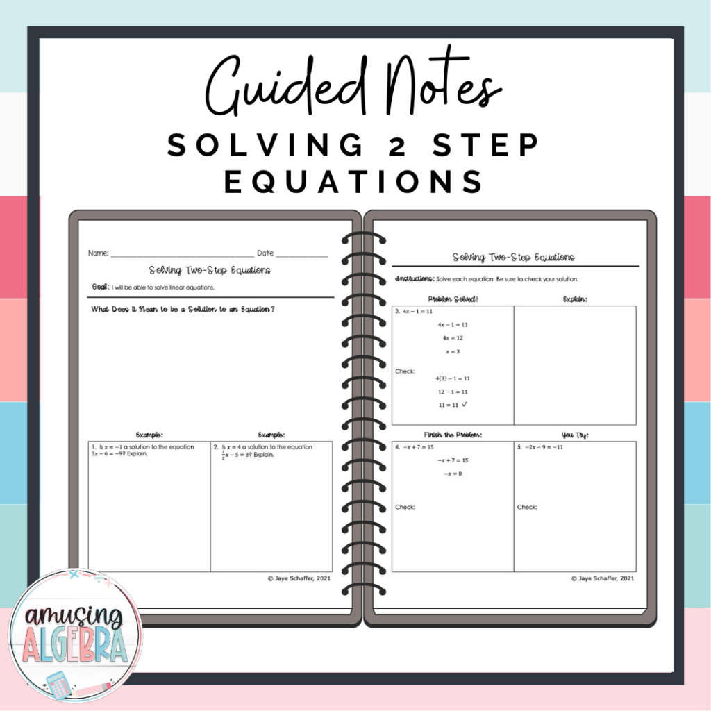 Algebra 1 Solving 2 Step Equations Scaffolded Guided Notes | Made By ...