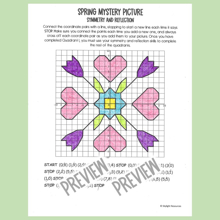Spring Symmetry and Reflection Math Coordinate Plane Graphing Picture ...
