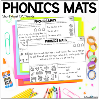 Phonics Mats Short Vowels CVC Words Phonics Activity Mats for Beginning ...