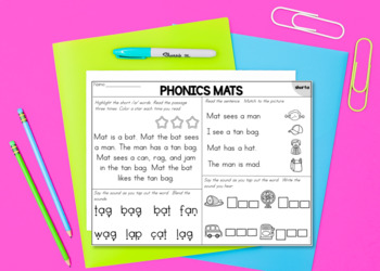 Phonics Mats Short Vowels CVC Words Phonics Activity Mats for Beginning ...