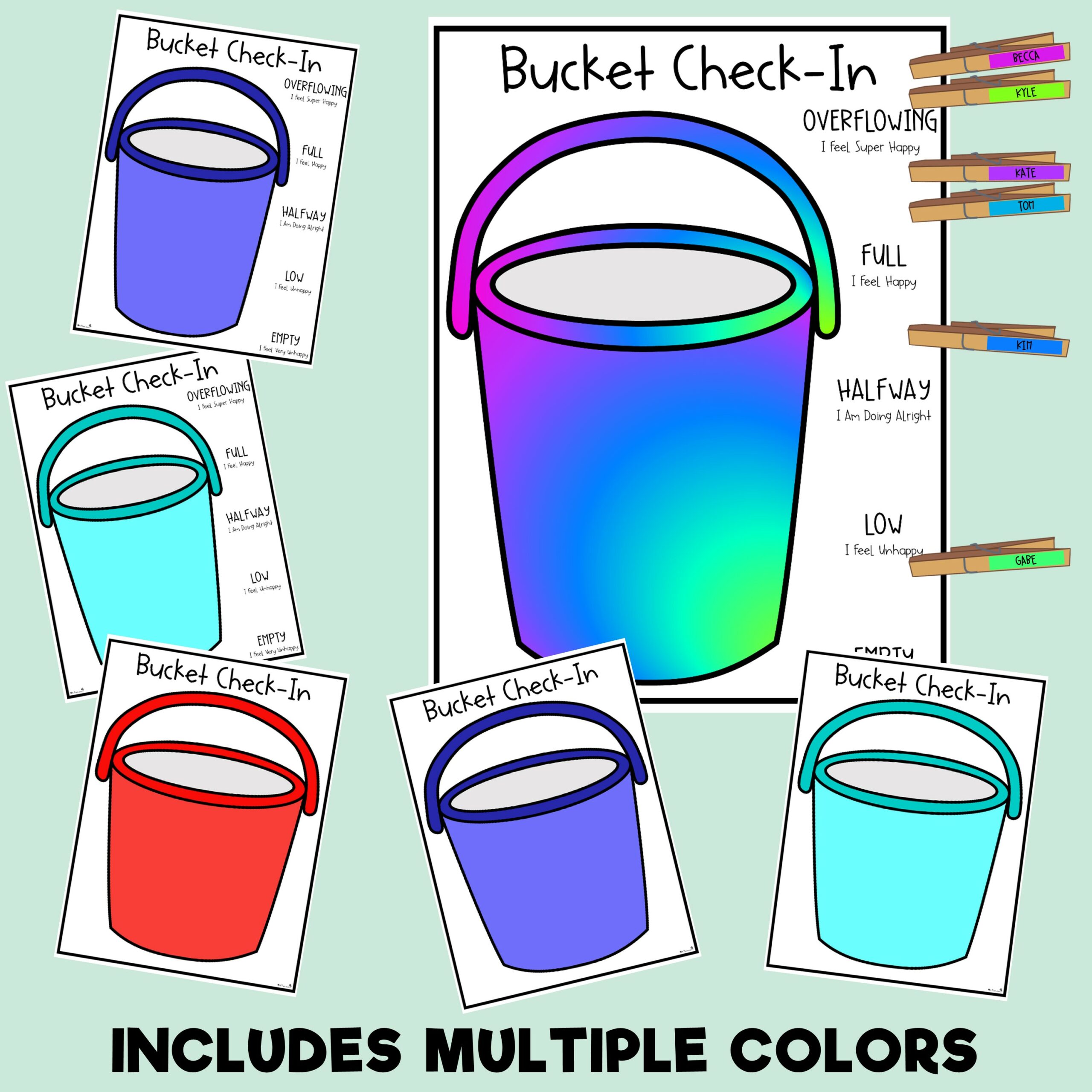 Bucket Filling Check-In Clip Chart & Student Happiness Communication ...