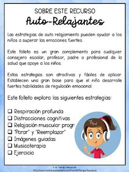 SPANISH Self-Regulation I Self Calming Strategies Handout I Using Self ...