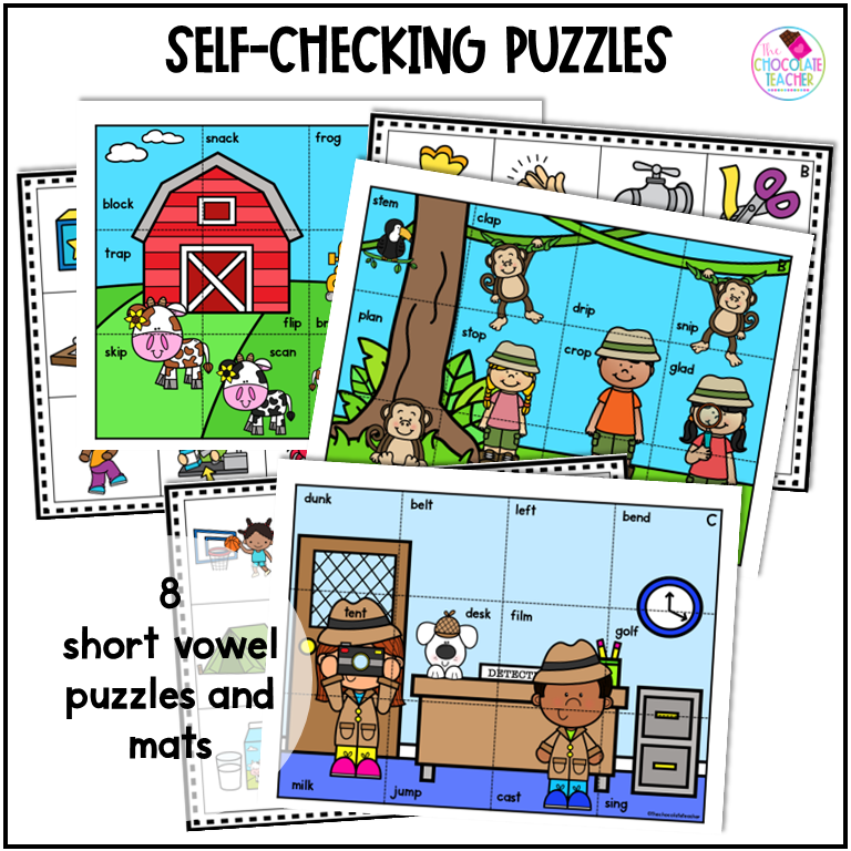 Short Vowel Phonics - Picture Puzzles - Blends Digraphs 3 Letter Blends ...