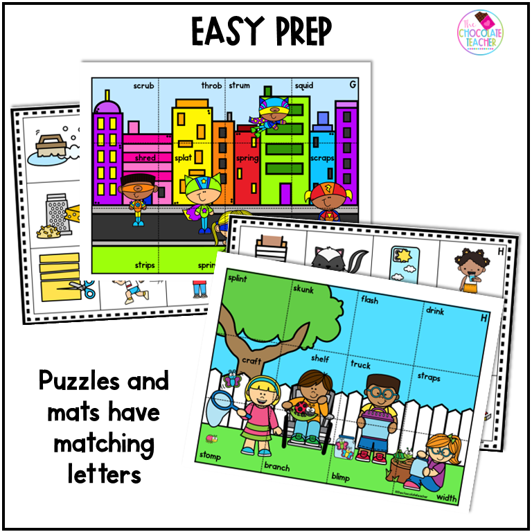 Short Vowel Phonics - Picture Puzzles - Blends Digraphs 3 Letter Blends ...