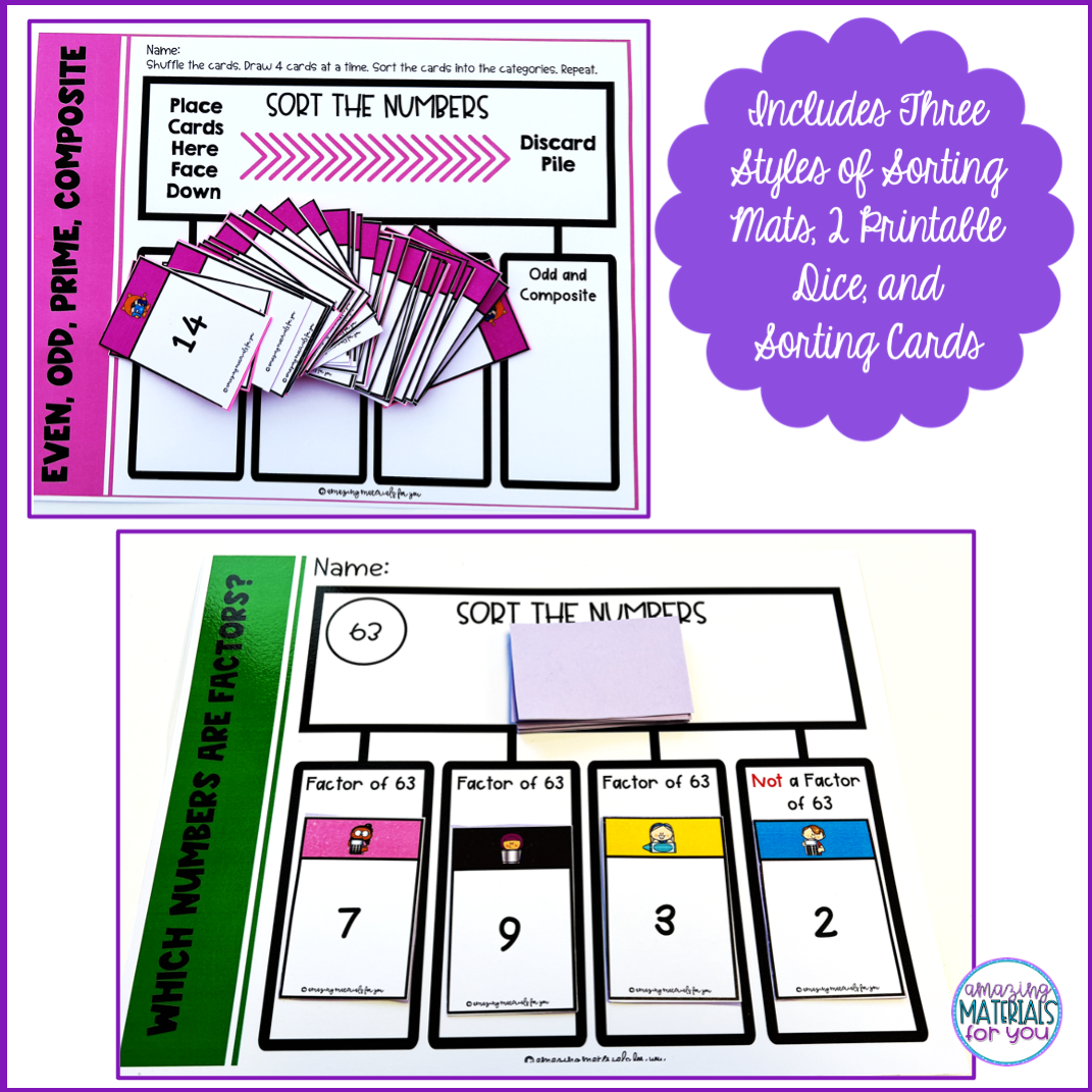 Even Odd Prime and Composite | Sorting Mats and Dice | Made By Teachers