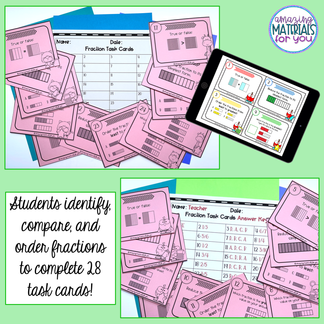 Comparing and Ordering Fractions Puzzles, Mazes, and Task Cards | Made ...