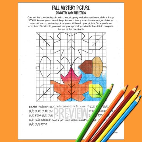 Fall Symmetry and Reflection Coordinate Plane Mystery Graphing Picture ...
