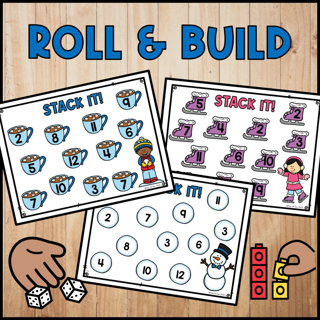 Winter Roll and Build Number Mats | Count and Build with Connecting ...