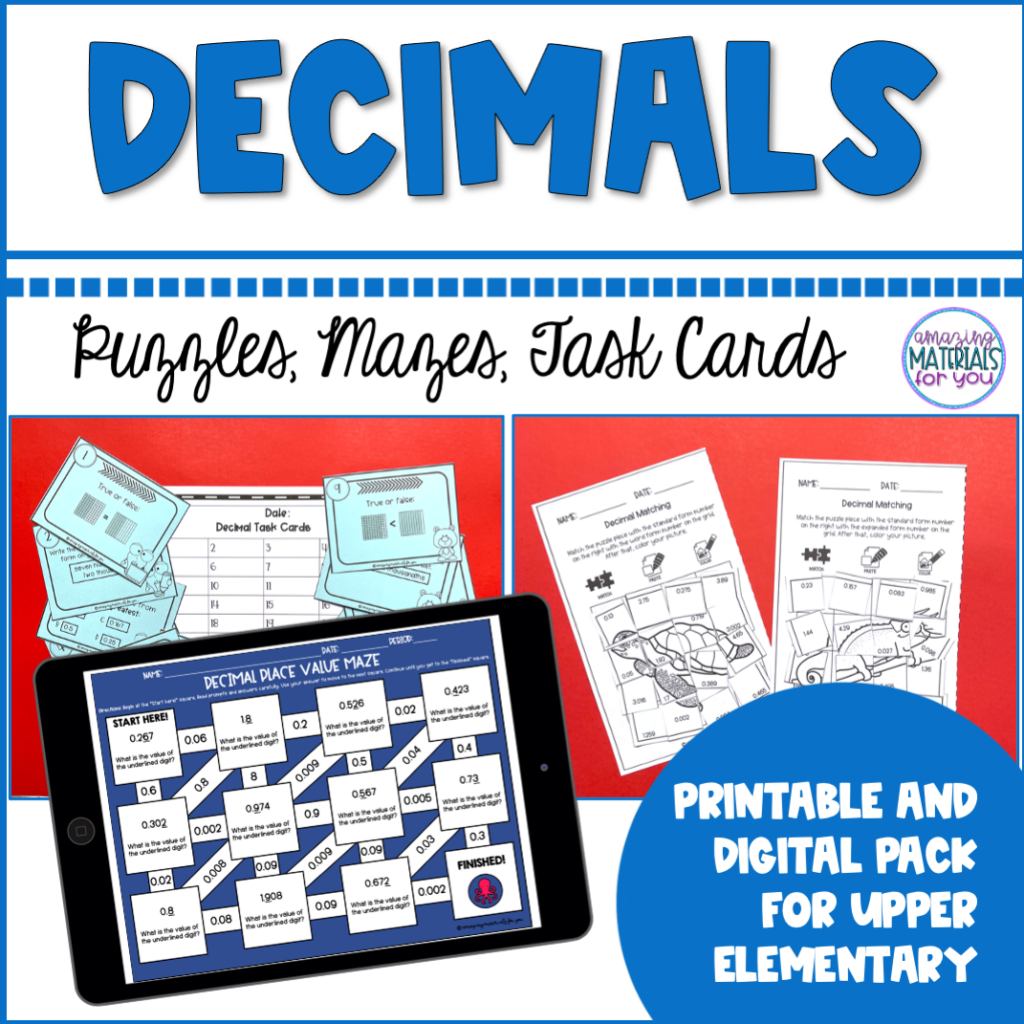 Comparing and Ordering Decimals Puzzles, Mazes, and Task Cards | Made ...