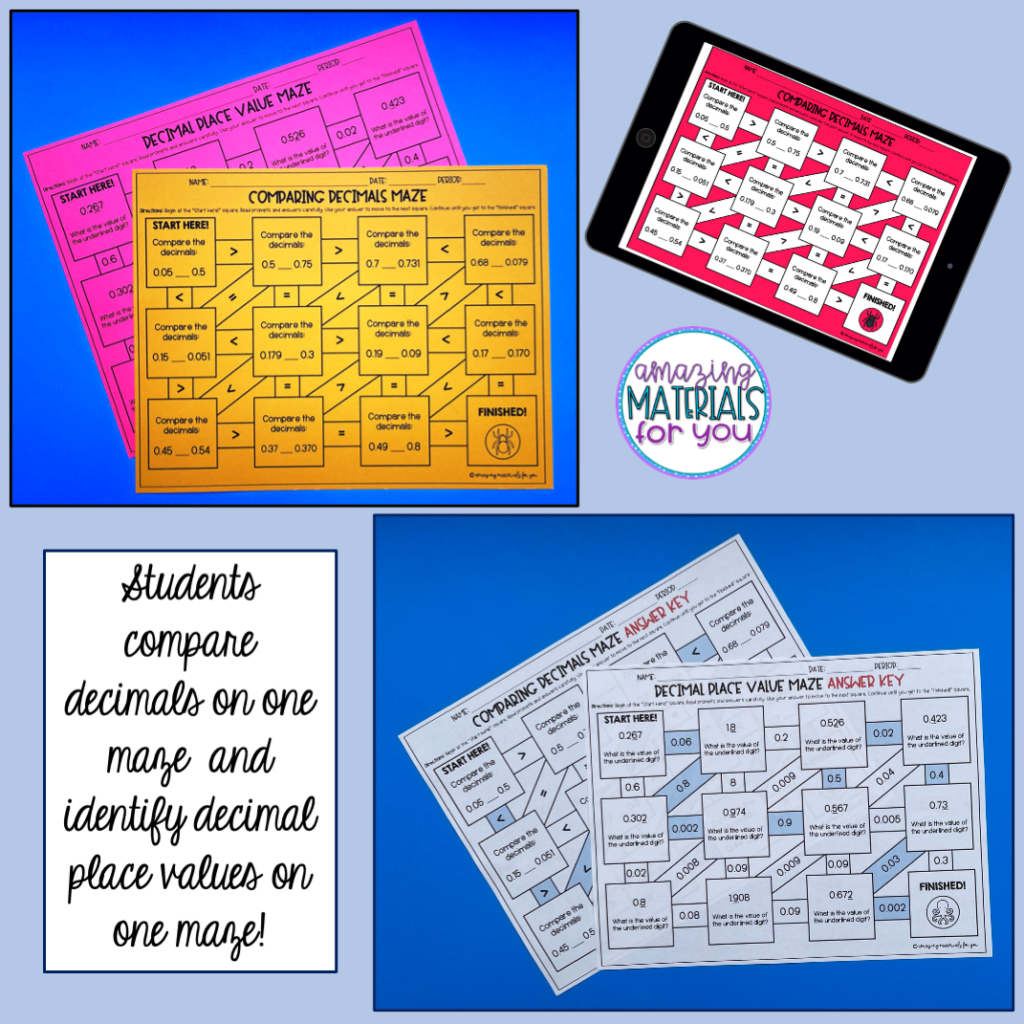 Comparing and Ordering Decimals Puzzles, Mazes, and Task Cards | Made ...