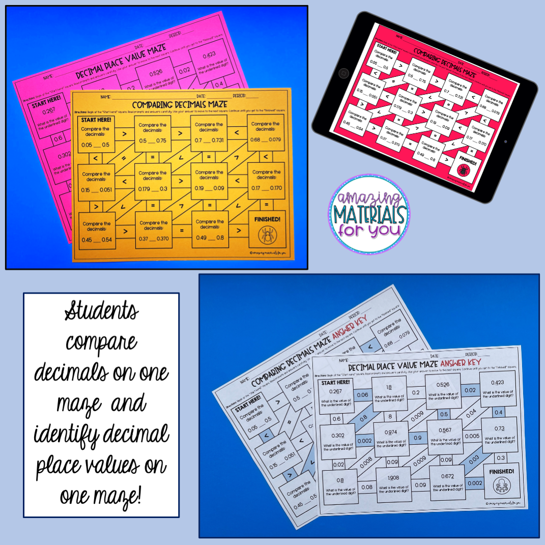 Comparing and Ordering Decimals Puzzles, Mazes, and Task Cards | Made ...