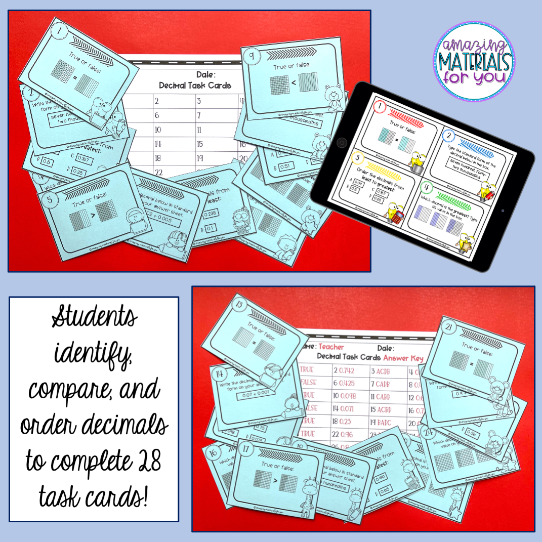 Comparing and Ordering Decimals Puzzles, Mazes, and Task Cards | Made ...