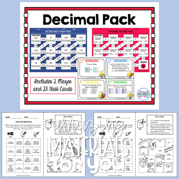 Comparing and Ordering Decimals Puzzles, Mazes, and Task Cards | Made ...
