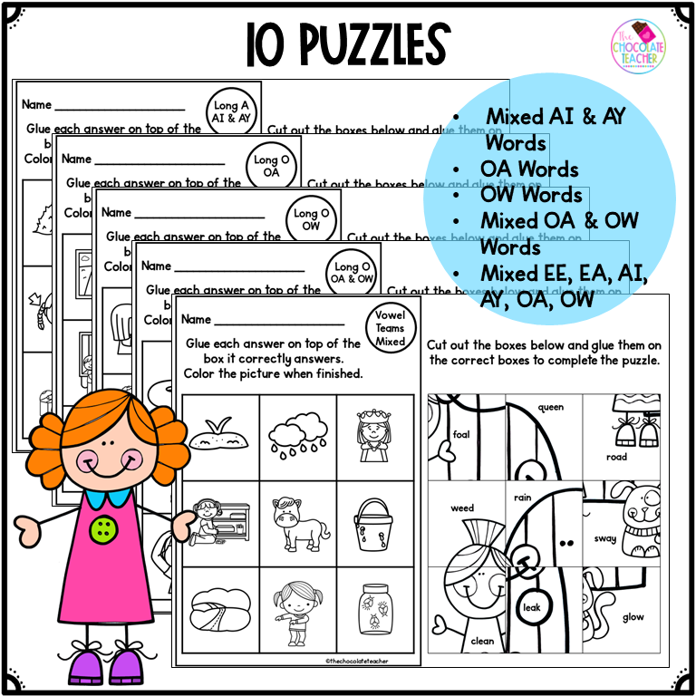Vowel Teams - Long Vowels - Phonics Worksheets - No Prep Puzzles | Made ...