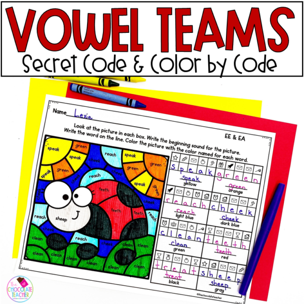 Vowel Teams - Phonics Worksheets - Color by Code - Secret Code | Made ...