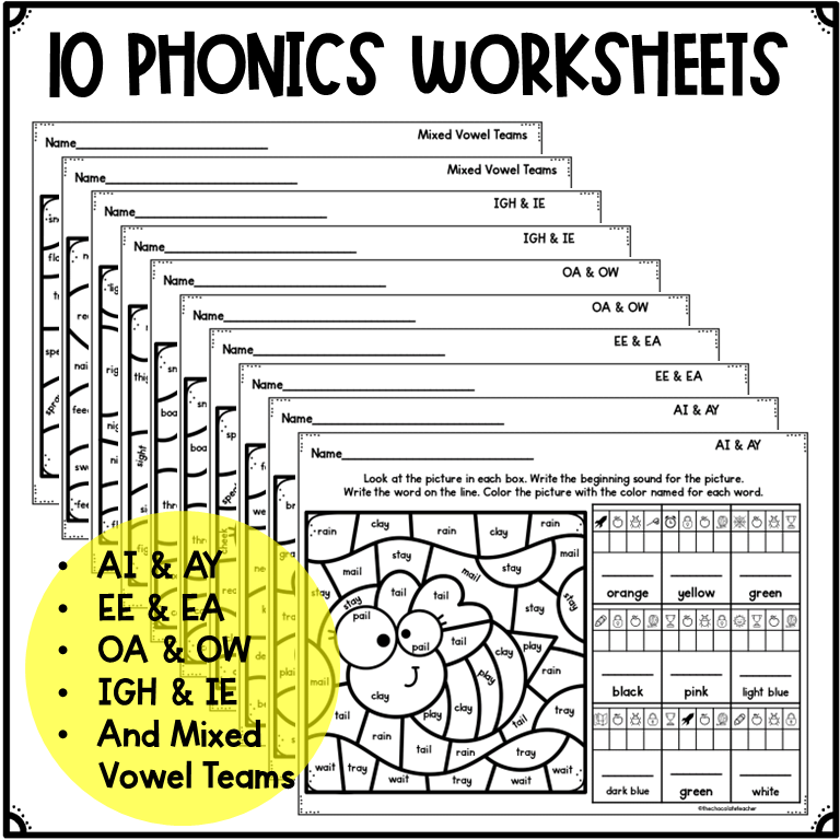 Vowel Teams - Phonics Worksheets - Color by Code - Secret Code | Made ...