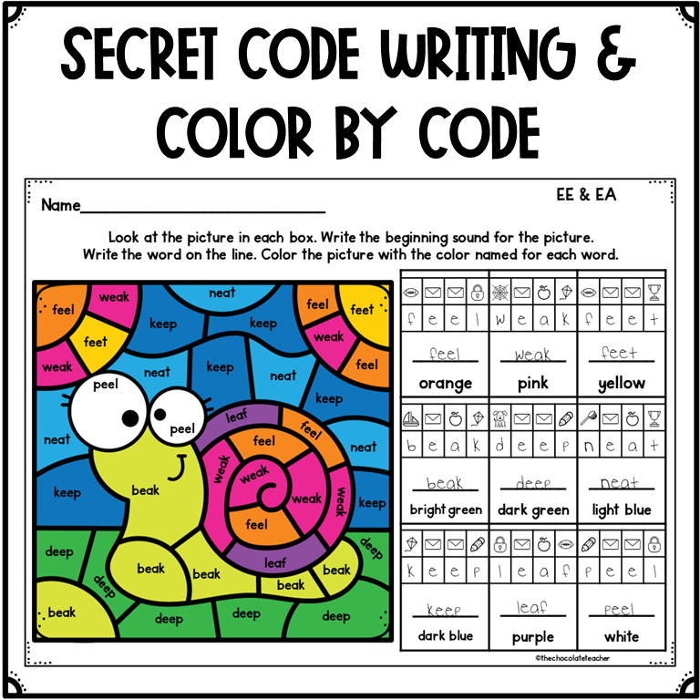 Vowel Teams - Phonics Worksheets - Color by Code - Secret Code | Made ...